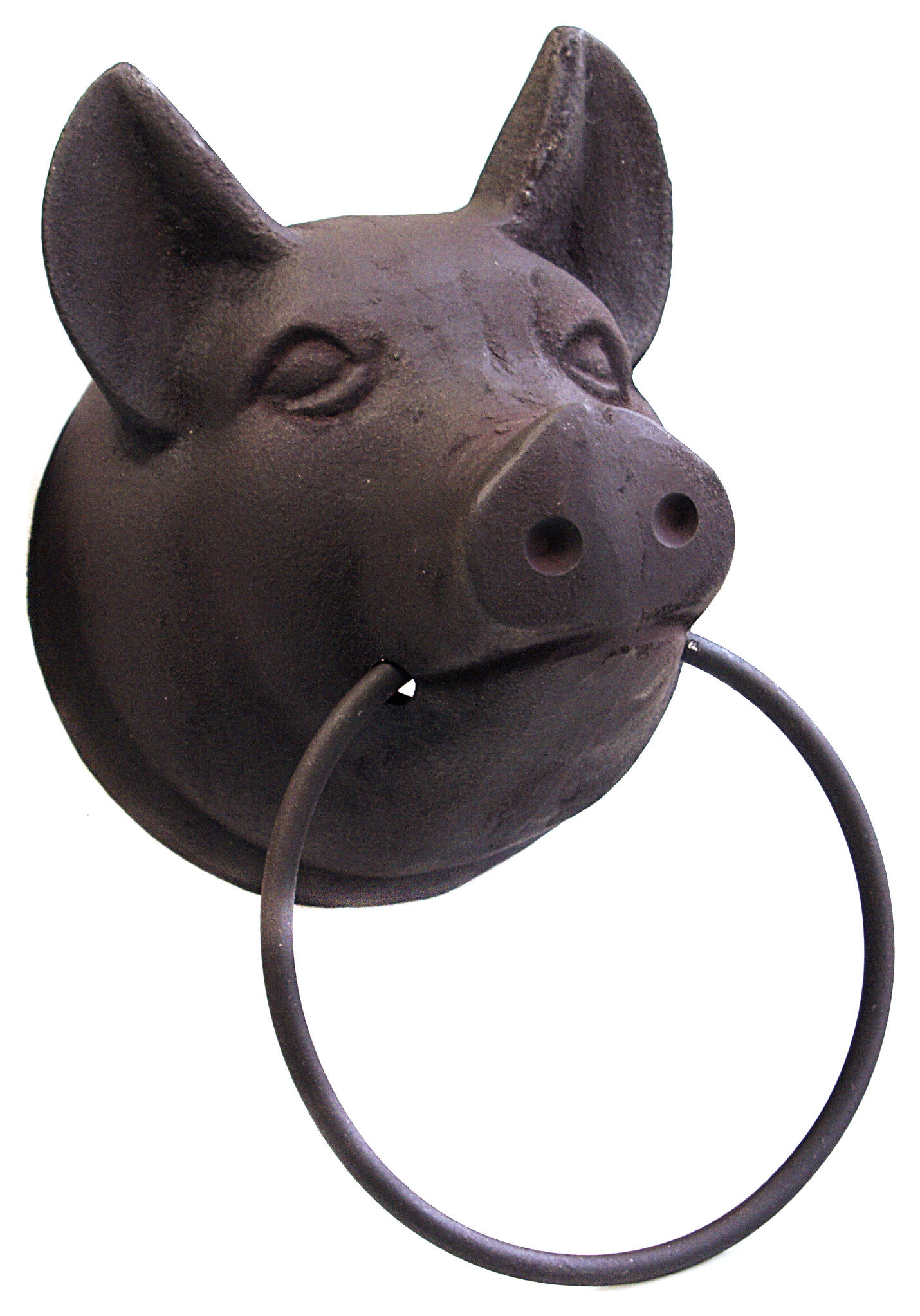 Rust Brown Cast Iron Pig Towel Rack with Large Ring - Farmhouse - Towel ...