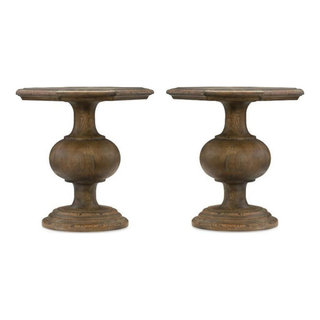 Home Square End Table with Pedestal Base in Timeworn Saddle Brown - Set ...