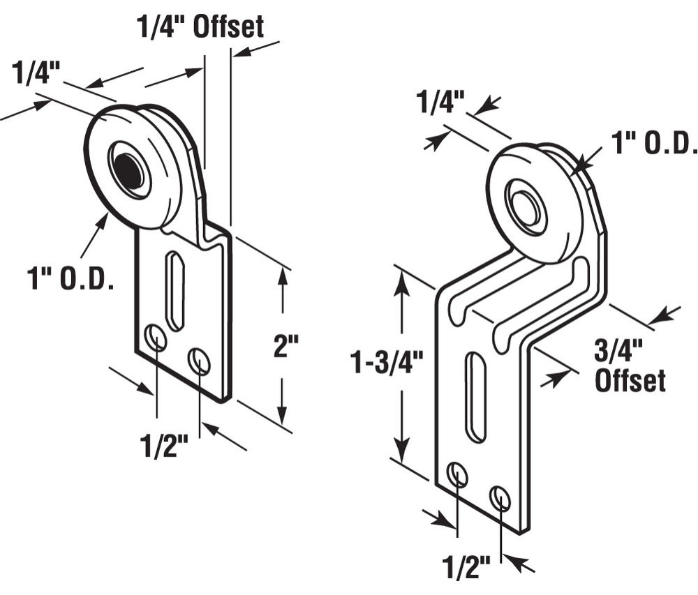 Sliding Closet Door Roller Kit 1" Wheels, Front offset 1/4". Back ...