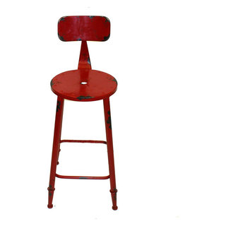 Distressed Metal Round Seat Counter Stool with Curved Backrest & Flared ...