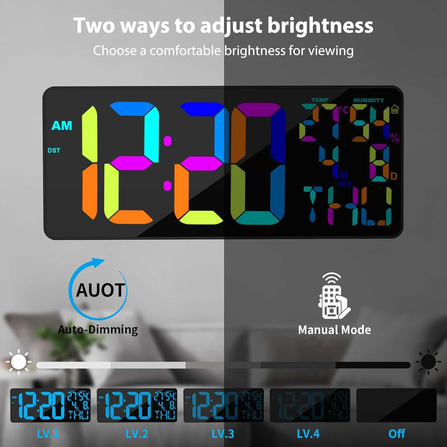 [Oversized] 18" Digital Wall Clock Large Display, 11 RGB Color - Modern ...