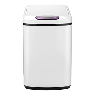 9-Liter / 2.3-Gallon Trash Can With Sensor Lid, White - Traditional ...