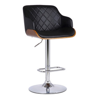 Toby Black FauxLeather Adjustable Height Swivel Walnut Wood & Chrome ...