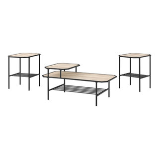 3 Piece Tiered Mixed Material Accent Table Set, Birch - Coffee And ...