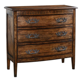 Chest of Drawers Colonial Bow Front Rustic Pecan Solid Wood, 3-Drawer ...