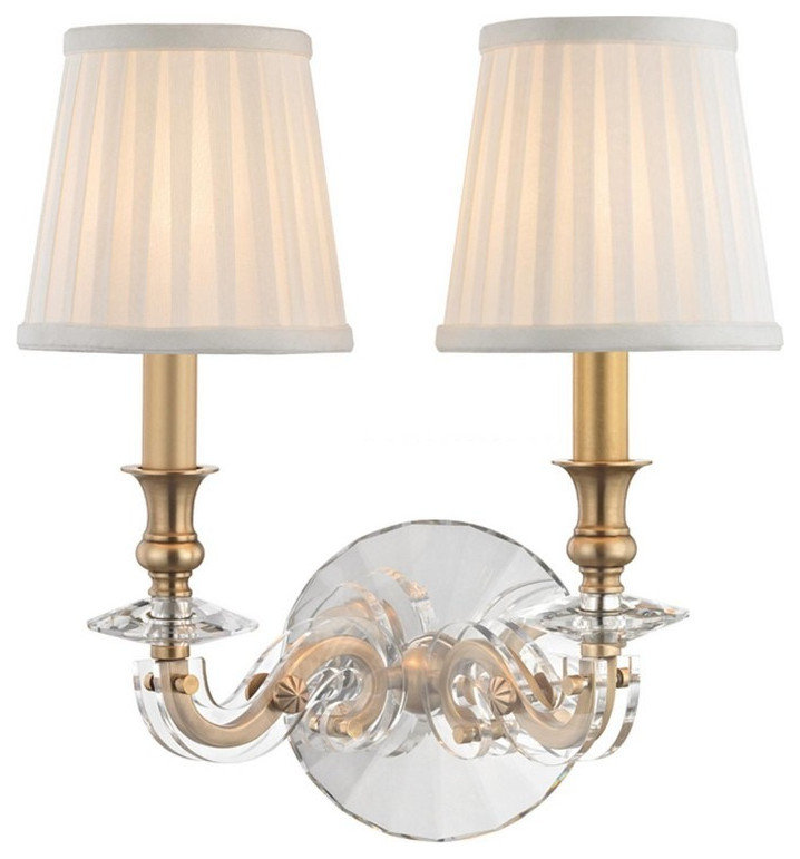 Two Light Wall Sconce - 12 Inches Wide by 14 Inches High Aged Brass Two ...