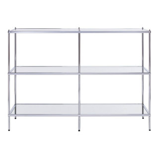 Elegant Console Table, Chrome Plated Frame With Mirrored Glass Top & Shelves - Contemporary ...
