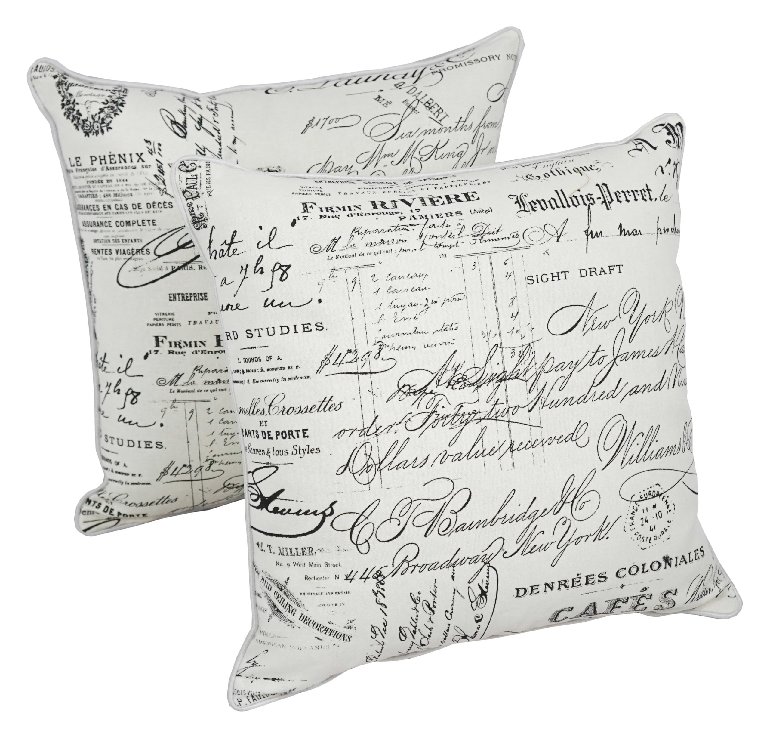 18" Corded Throw Pillows With Inserts, Set of 2, Typographic Montage ...