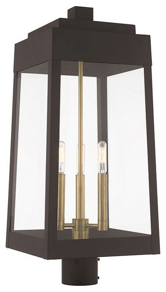 3 Light Outdoor Post Top Lantern in Mid Century Modern Style - 10.5 ...
