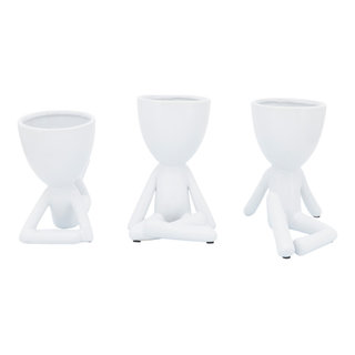 Ceramic 3-Piece Set, 8" Sitting Humans, White, 8x4x7" - Contemporary ...