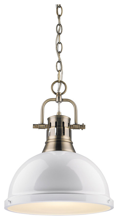 Duncan 1-Light Pendant With Chain in Aged Brass With a White ...