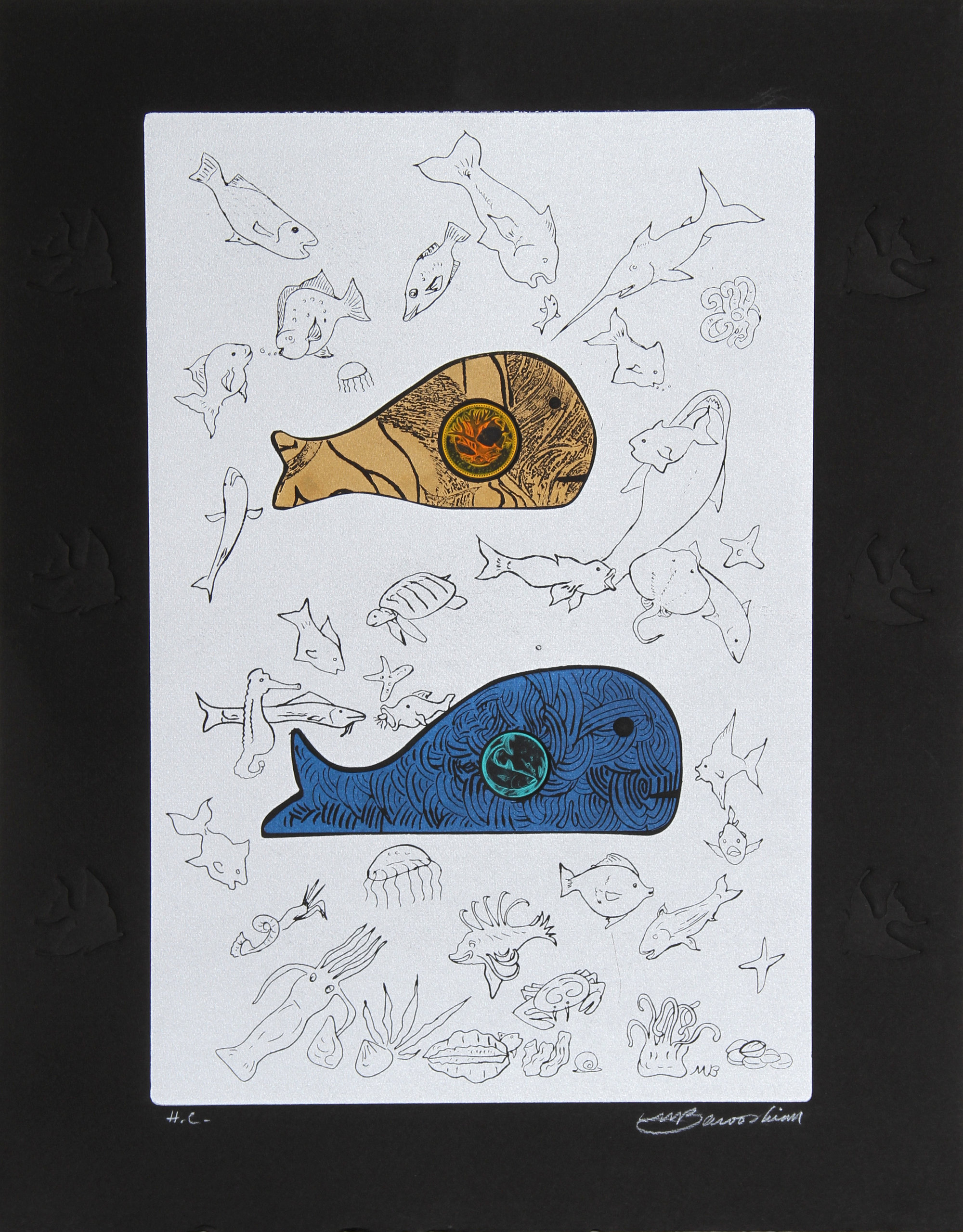 Martin Barooshian, Big Fish Eat Little Fish, I, Intaglio Etching - Beach Style - Fine Art Prints ...