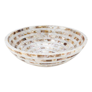 Mother of Pearl Seashell Vessel Sink Gold and White Cube Bands Inlay ...