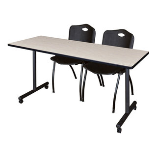 60" x 24" Kobe Mobile Training Table- Maple & 2 'M' Stack Chairs- Black ...