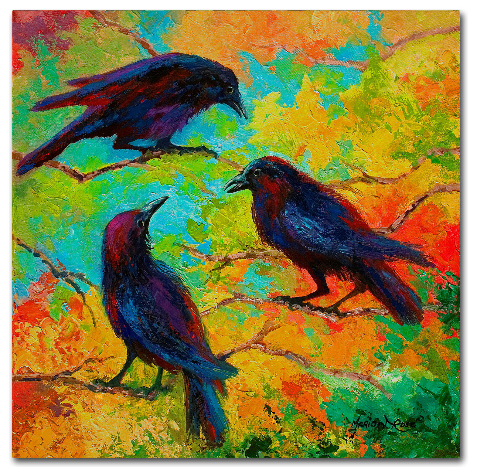Marion Rose 'Crows 4' Canvas Art, 24"x 24" - Contemporary - Prints And ...