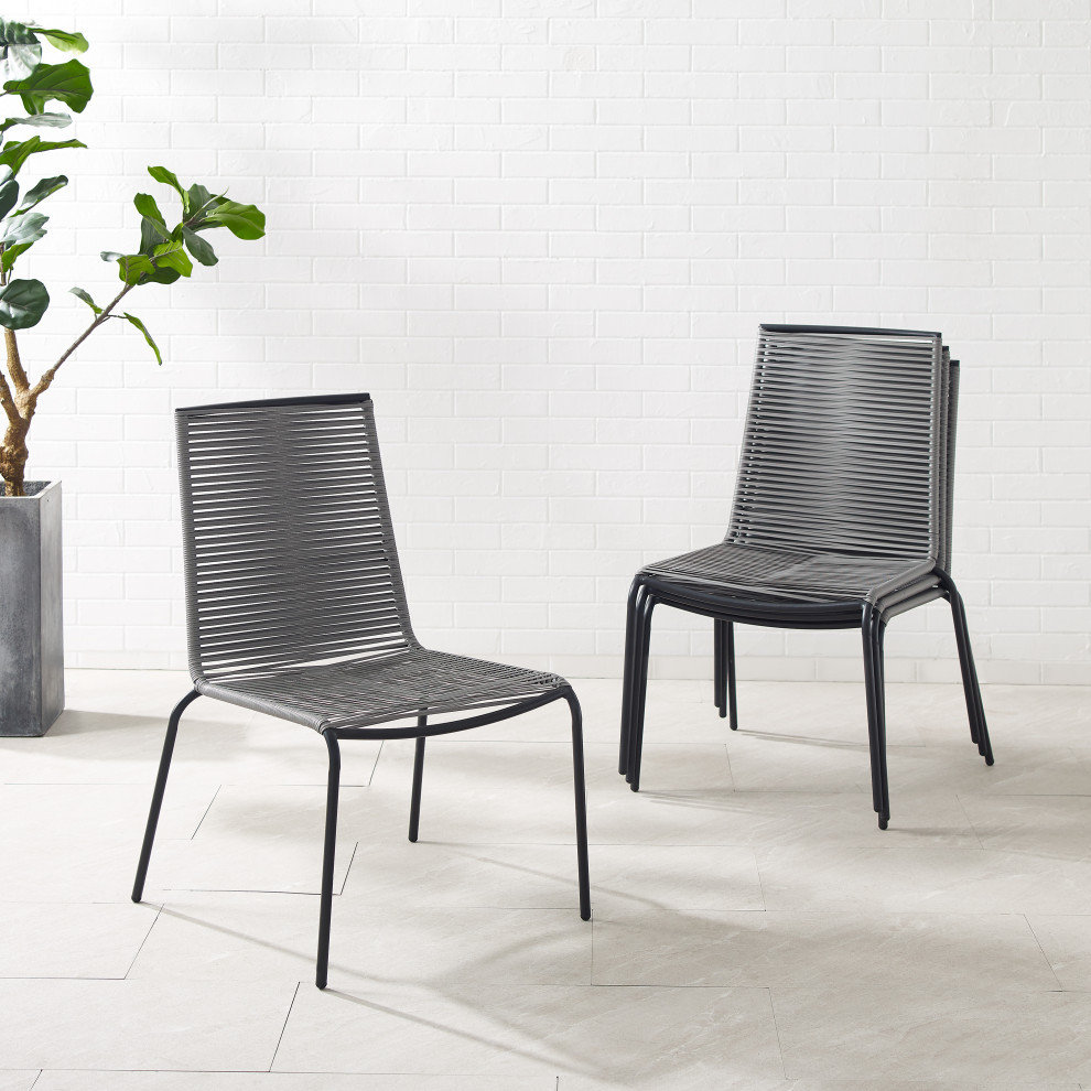 Fenton 4Pc Outdoor Wicker Stackable Chair Set Gray/Matte Black 4 Chairs - Tropical - Outdoor ...