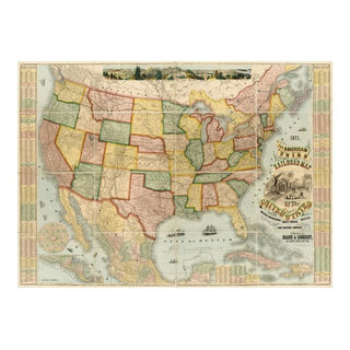 "American Union Railroad Map Of The United States, 1871" Paper Art, 24 ...