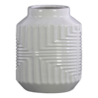 Ceramic Cylindrical Vase, Intersecting Lines Design Body, Short ...