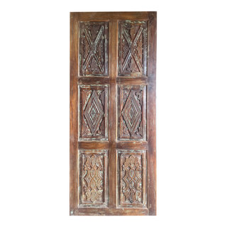 Consigned Vintage Carved Wood Sliding Barn Door Modern Farmhouse Style ...