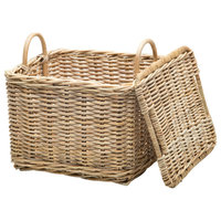 Rattan Core Rectangular Storage Basket with Lid, Natural, Small ...