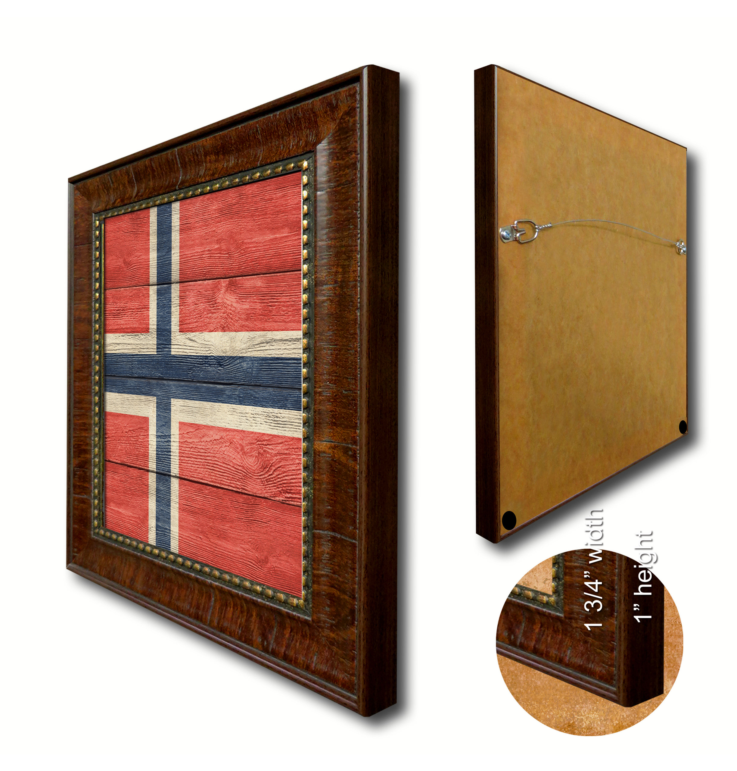 Norway Country Textured Flag Print With Brown Gold Frame, 15" x 21 ...