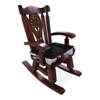 Wooden Rocking Chair Handcarved Back Removable Hair-On Cowhide Pillow ...