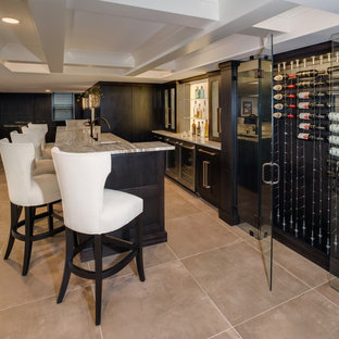 75 Beautiful Look-Out Basement With Black Walls Pictures & Ideas | Houzz