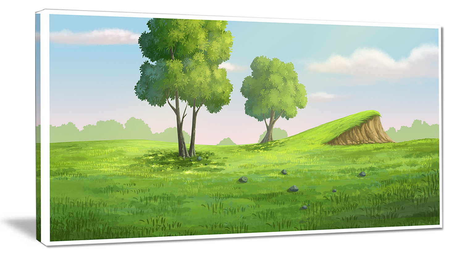 "Green Garden With Mound And Trees" Landscape Wall Art Print, 40"x20 ...