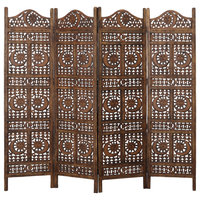 71" 4 Panel Mango Wood Room Divider Hand Carved Sun and Moon Design ...