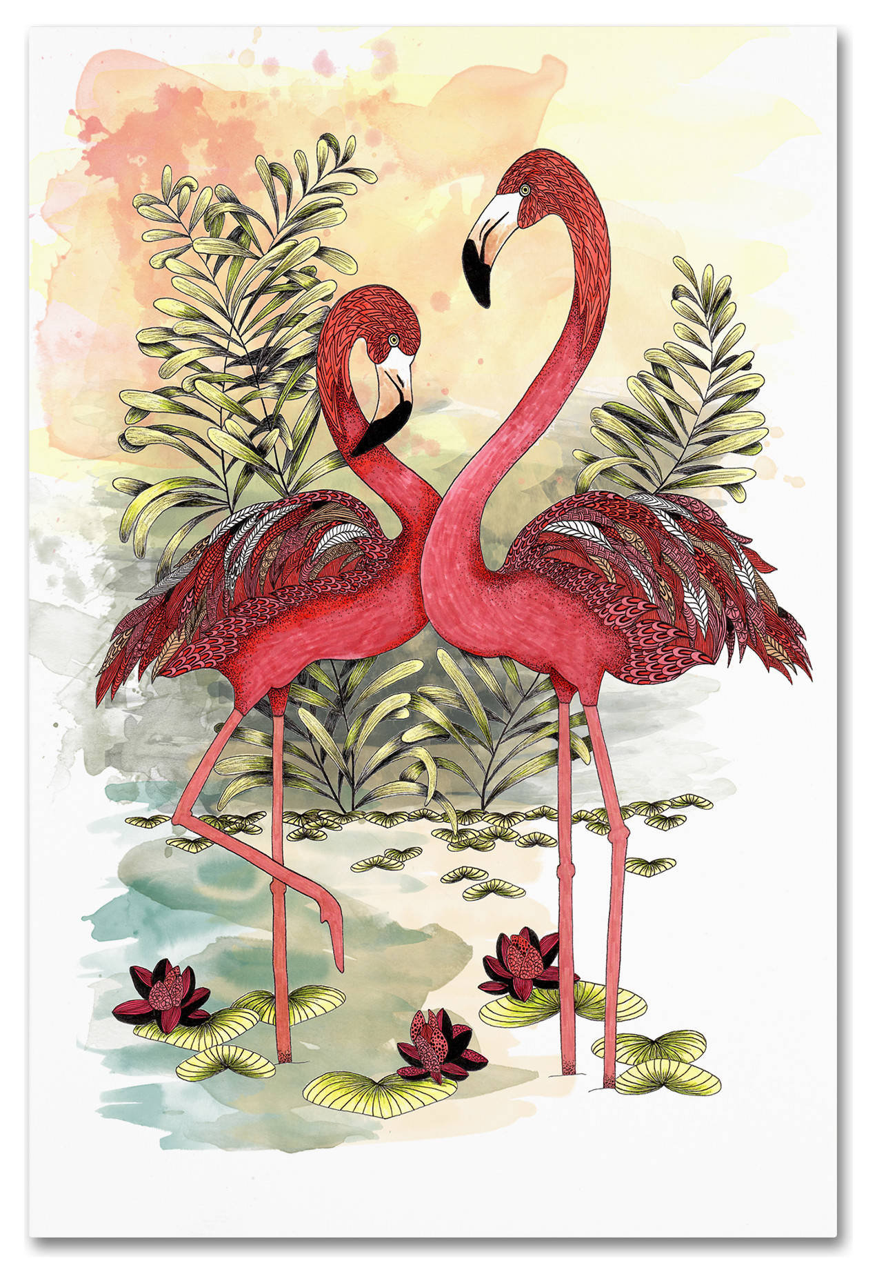 The Tangled Peacock 'Flamingo Dance' Canvas Art, 47"x30" - Tropical - Prints And Posters - by ...