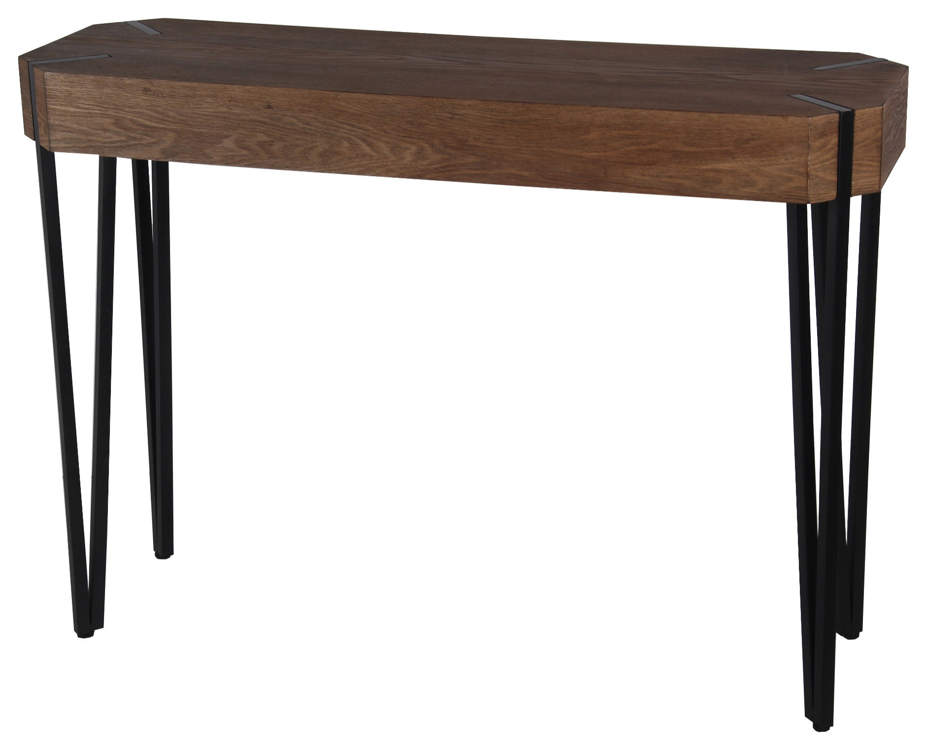 Benzara Wood and Metal Console Table with Hairpin Legs, Brown and Black ...