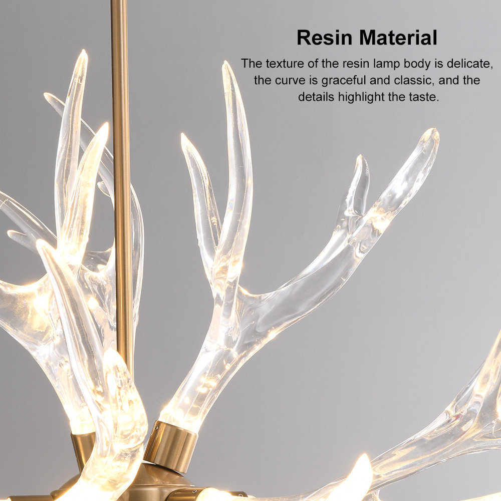 Gold 9-Light Resin Deer Horn Antler Ceiling Chandelier Light ...