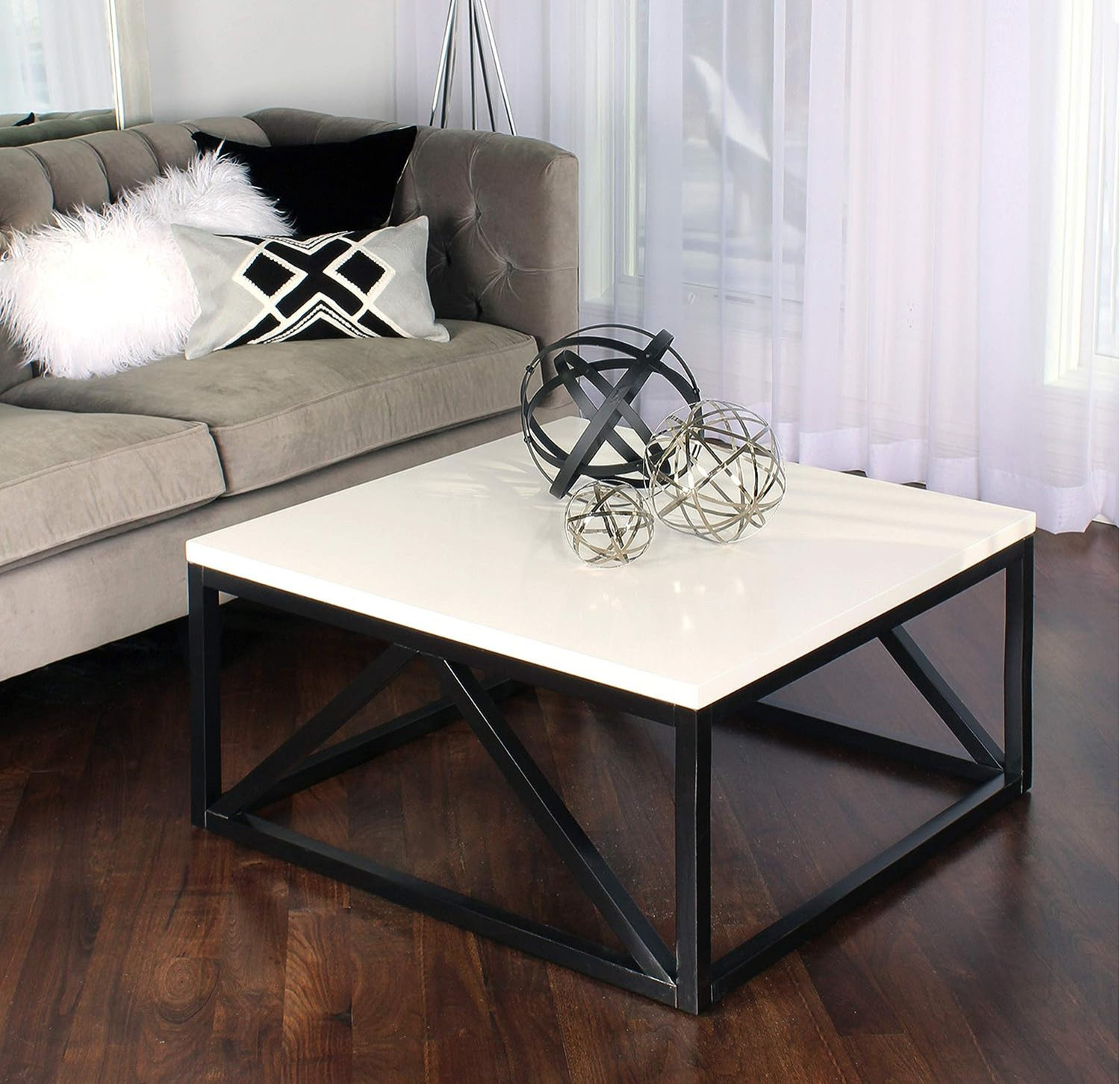Minimalistic Transitional Coffee Table, Angled Accents & White Top ...