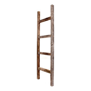 48" Gray Rustic Four Step Wood Ladder Shelf - Rustic - Blanket And ...
