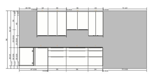 kitchen design with layout and gaps between cabinets