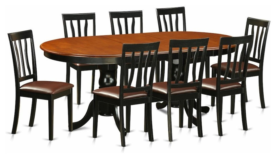 9-Piece Dining Room Set, Table, 8 Wood Chairs, Black/Cherry With ...