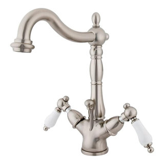 Elegant Bathroom Faucet, High Spout With Porcelain Lever Handle ...