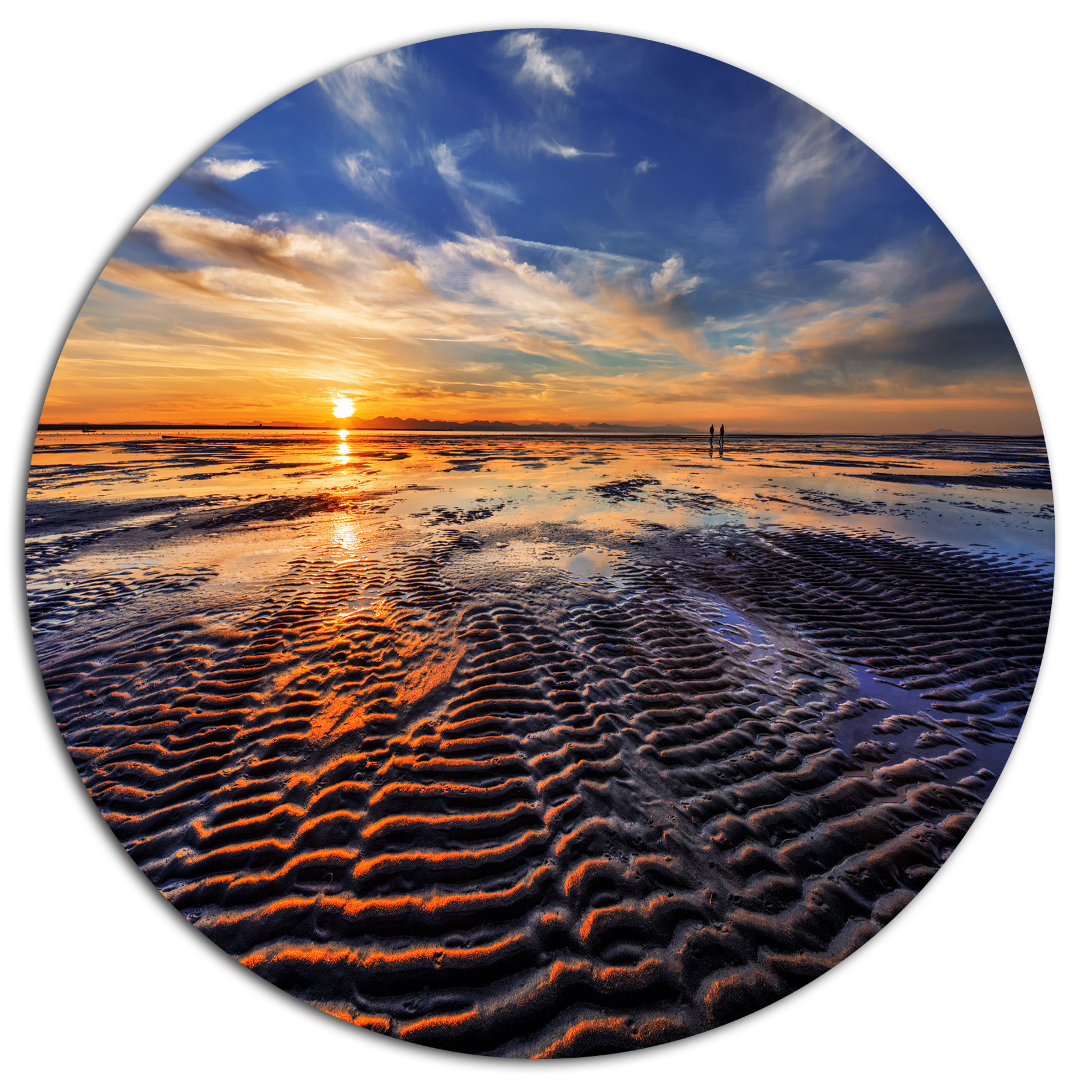 Waves On The Sand During Sunset, Seashore Art Round Wall Art, Disc of ...