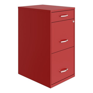 Pemberly Row 18" 3-Drawer Modern Metal Organizer File Cabinet in Red ...