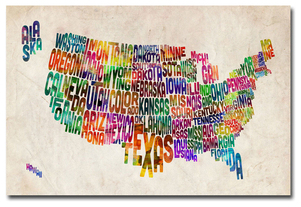 'US States Text Map' Canvas Art by Michael Tompsett, 22" x 32 ...