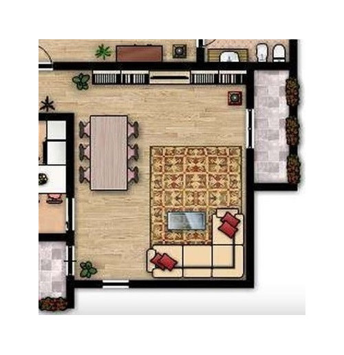 Opinioni su disposizione salotto (planimetria + rendering)