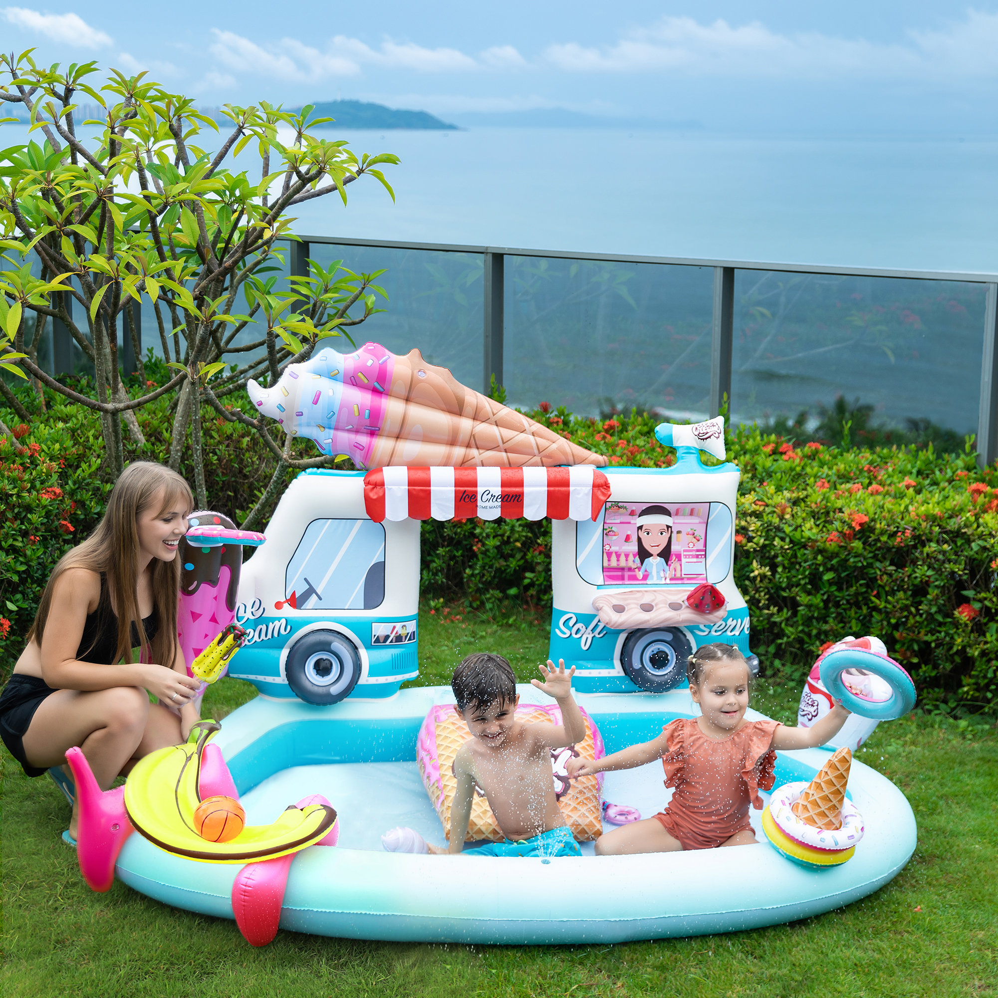 82" Ice Cream Truck Inflatable Swimming Spray Pool and Play Center ...