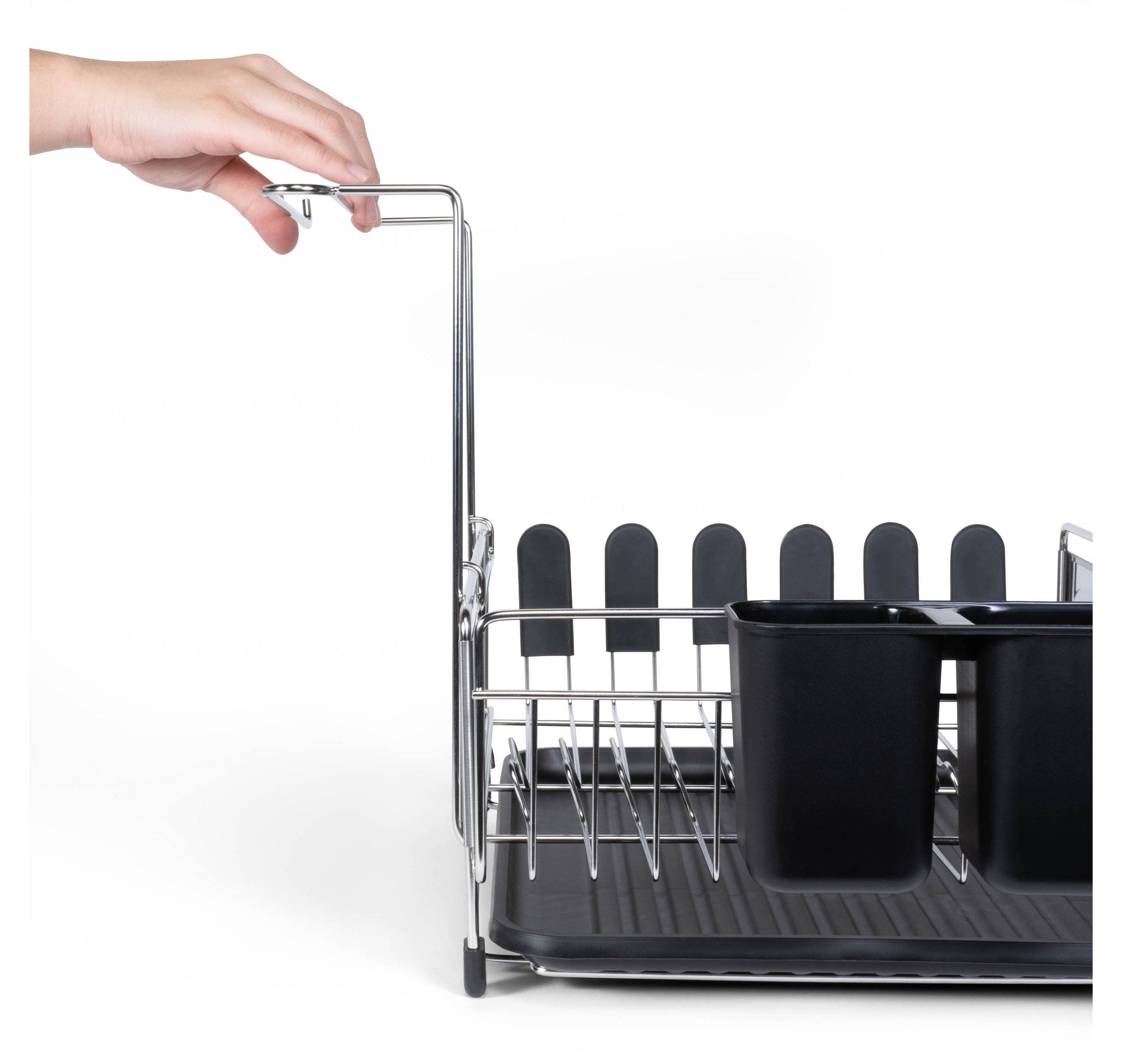 Compact 17.25" Stainless Steel Dish Rack With Wine Glass Holder, Steel ...