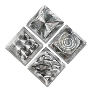Contemporary Aluminum Wall Accent, 4 Square Panels with Abstract Design ...