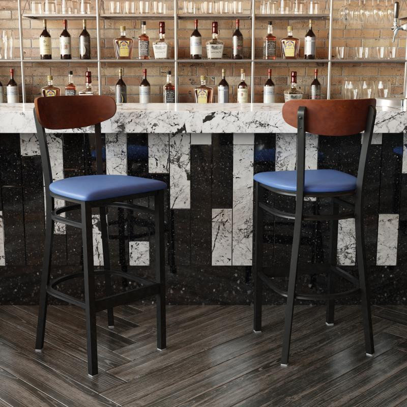 Blue Vinyl/Wood Back Barstool - Transitional - Bar Stools And Counter ...