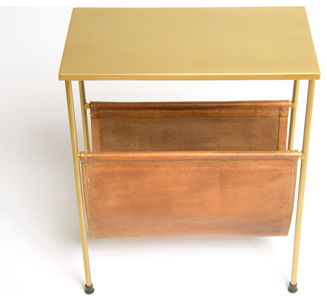 Brass Finish Side Table, Leather Magazine Holder - Contemporary - Side ...