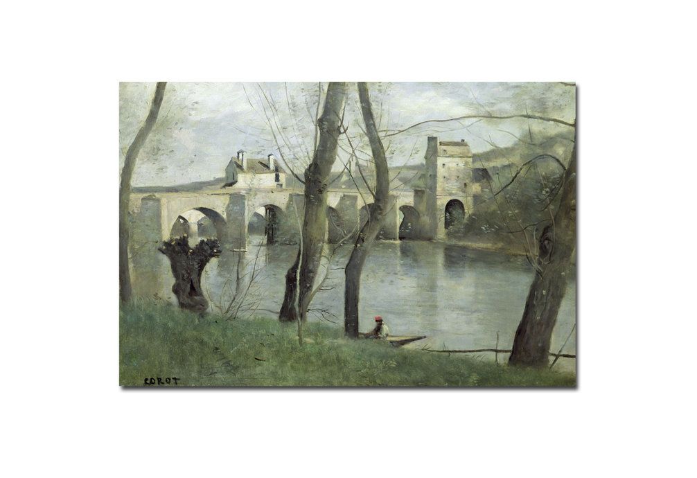 'The Bridge Mantes' Canvas Art by Jean Baptiste Corot, 22" x 32 ...