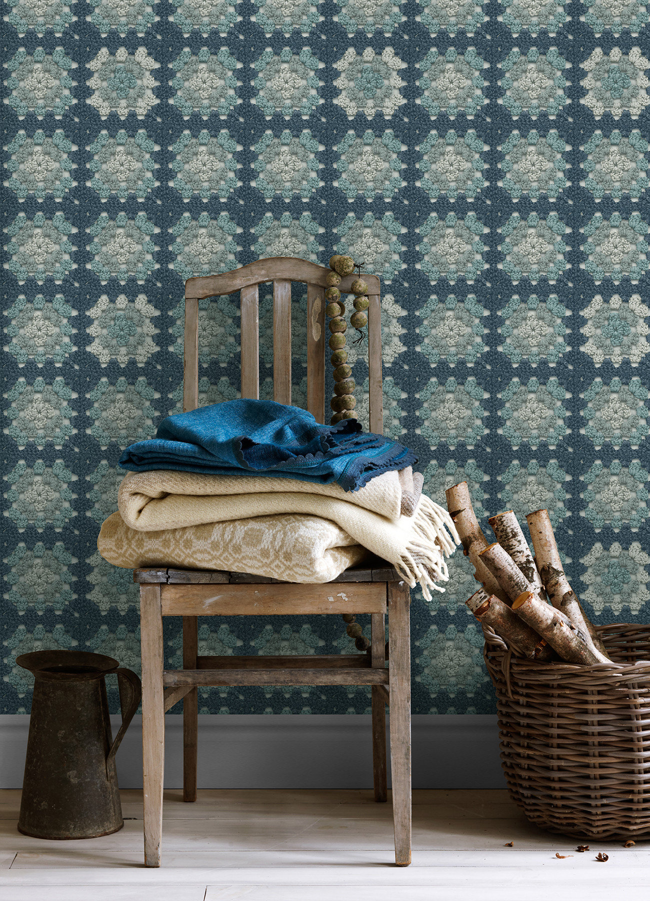 Maud Blue Crochet Geometric Wallpaper, Swatch - Contemporary ...