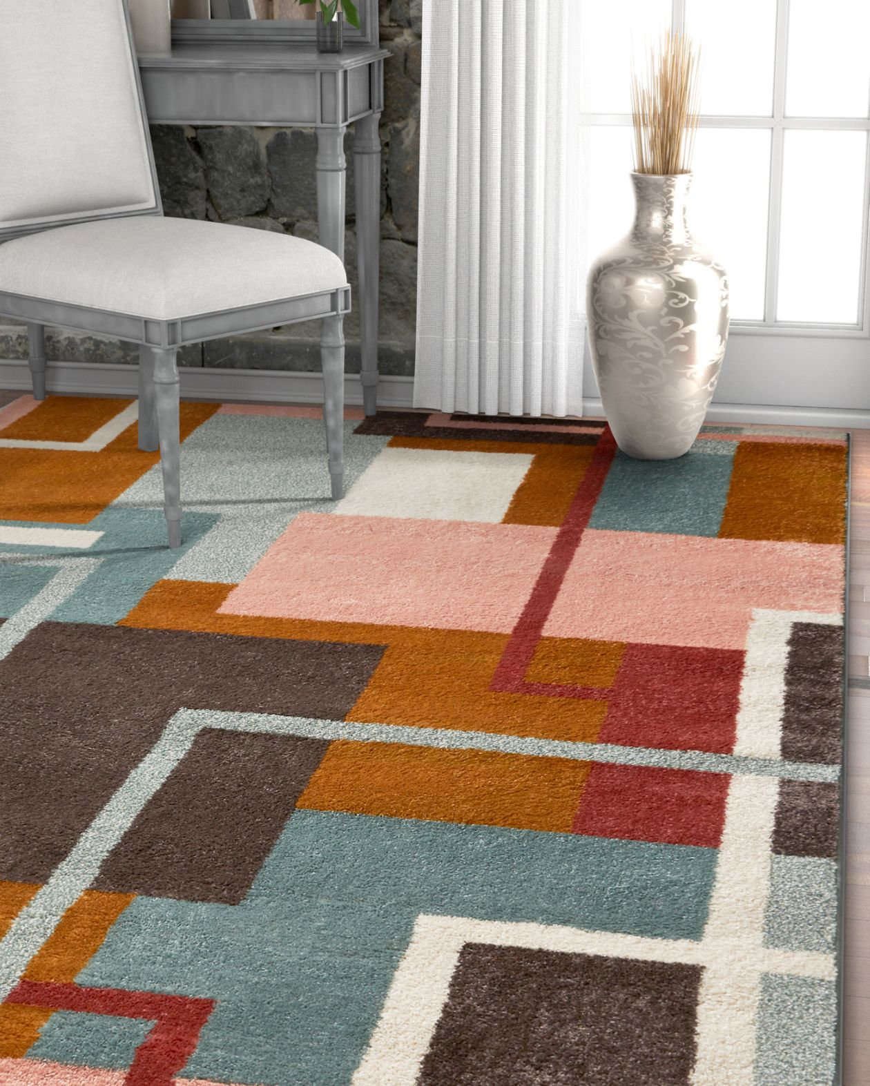 Well Woven Vettore Delancey Modern Geometric Squares Multi Area Rug, 3 ...
