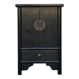 Oriental Style End Table Nightstand with a Distressed Black Surface ...